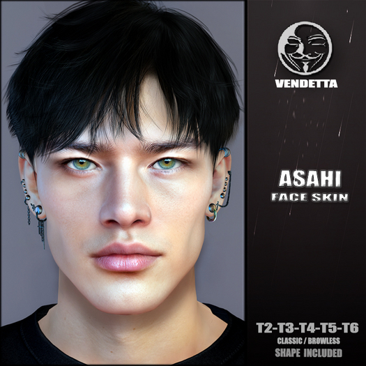 Second Life Marketplace - [VENDETTA ] -T2 ASAHI FACE SKIN -LELUTKA EVO ...